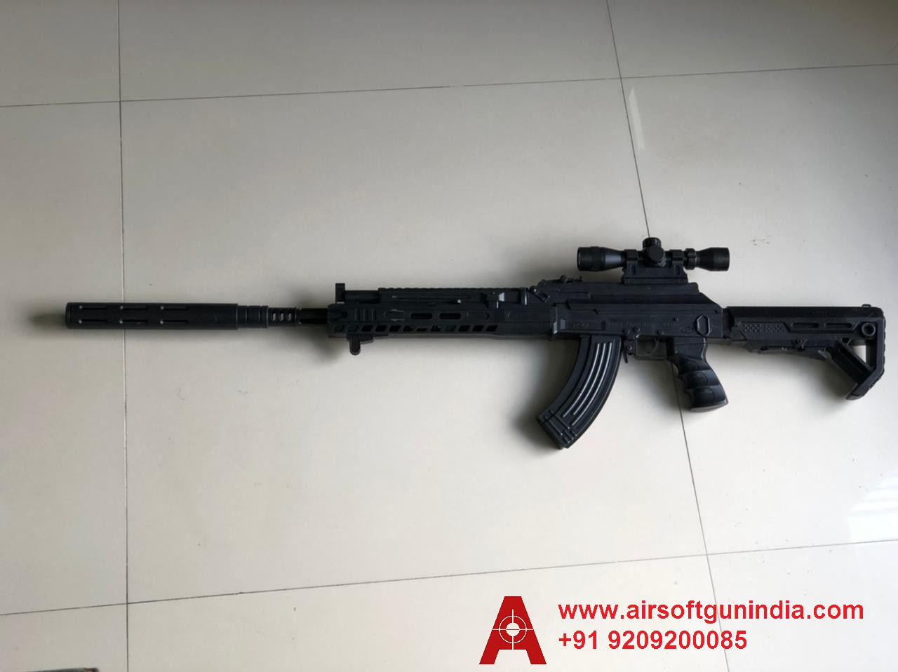 AK-203 assault Airsoft rifle with Fake suppressor by Airsoft gun india
