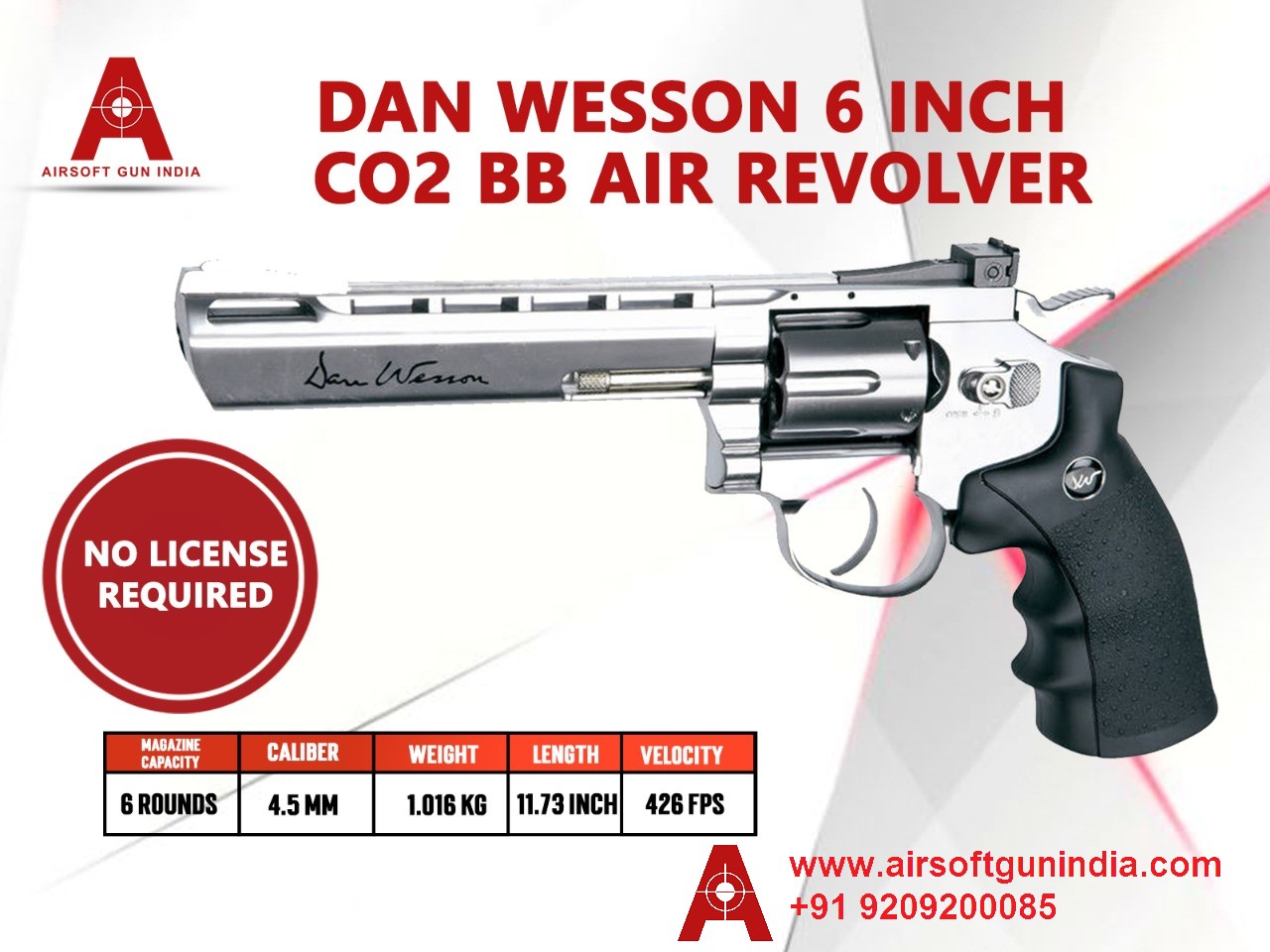 Dan Wesson 6 inch CO2 BB Revolver Silver by Airsoft gun India