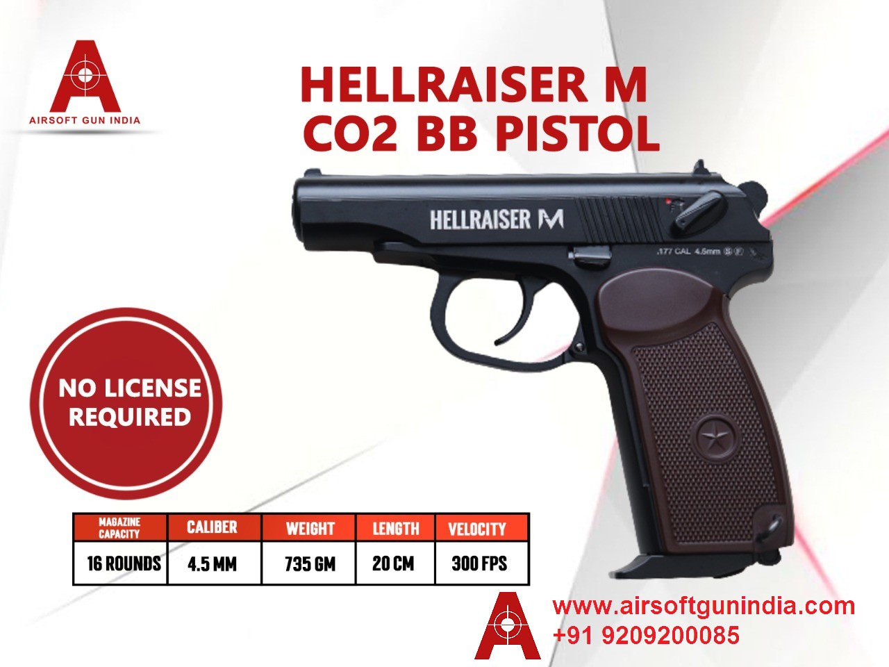 Hellraiser M CO2 BB .177Cal, 4.5mm Air Pistol By Airsoft Gun India.