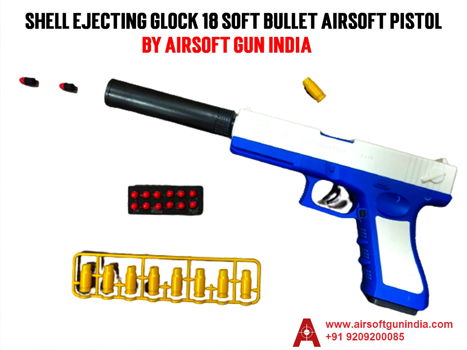 Shell Ejecting Glock 18 Soft Bullet Airsoft Pistol - Blue Toy Gun for Kids