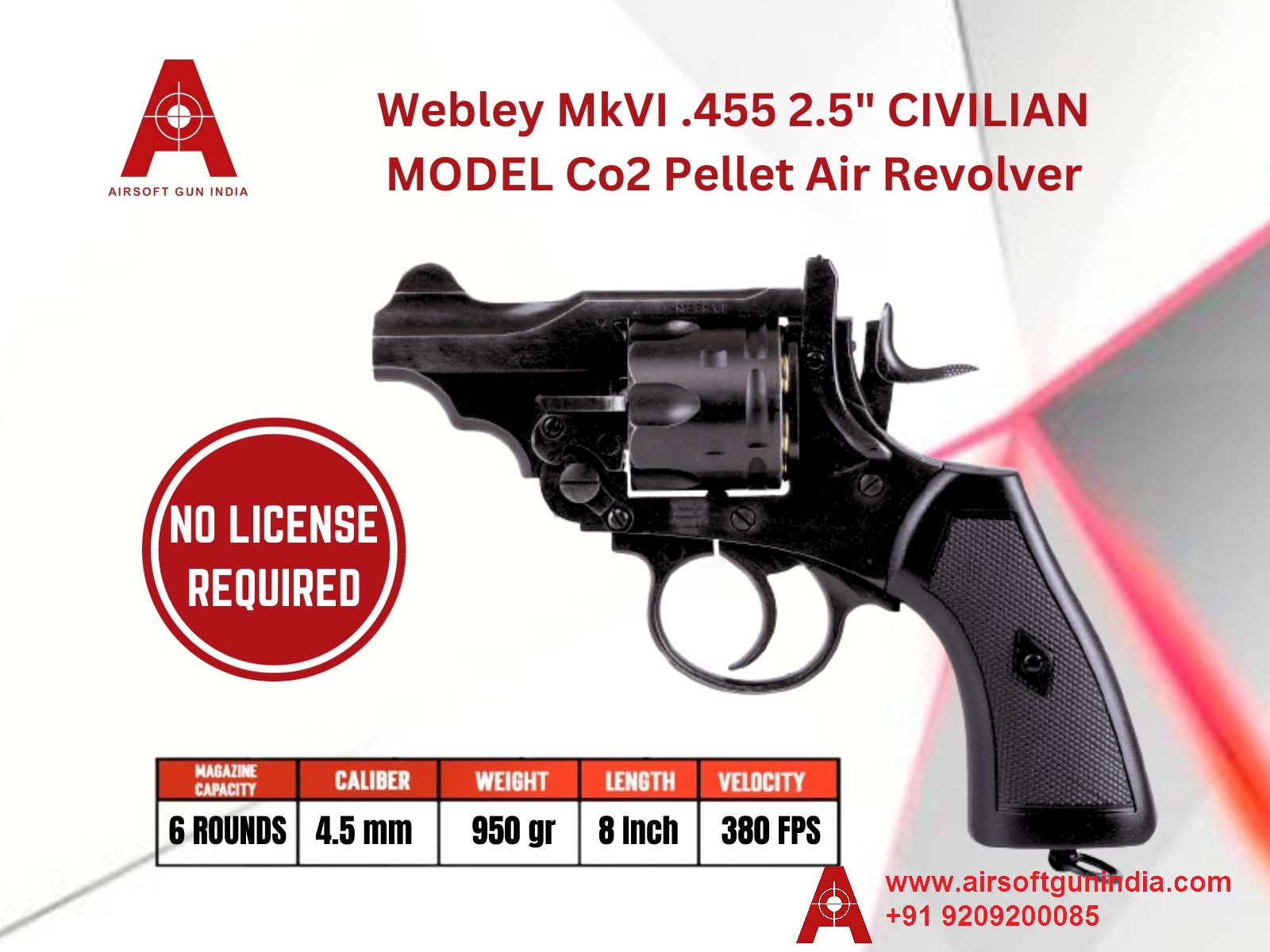 Webley MKVI CO2 Pellet Revolver Civilian Model - 2.5" Battlefield Finish