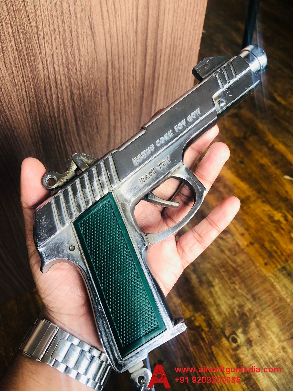 Cork Toy Sound Gun Silver Texture By Airsoft Gun India